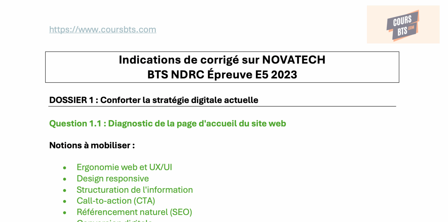 Corrigé RCDD 2023 : Cas NOVATECH